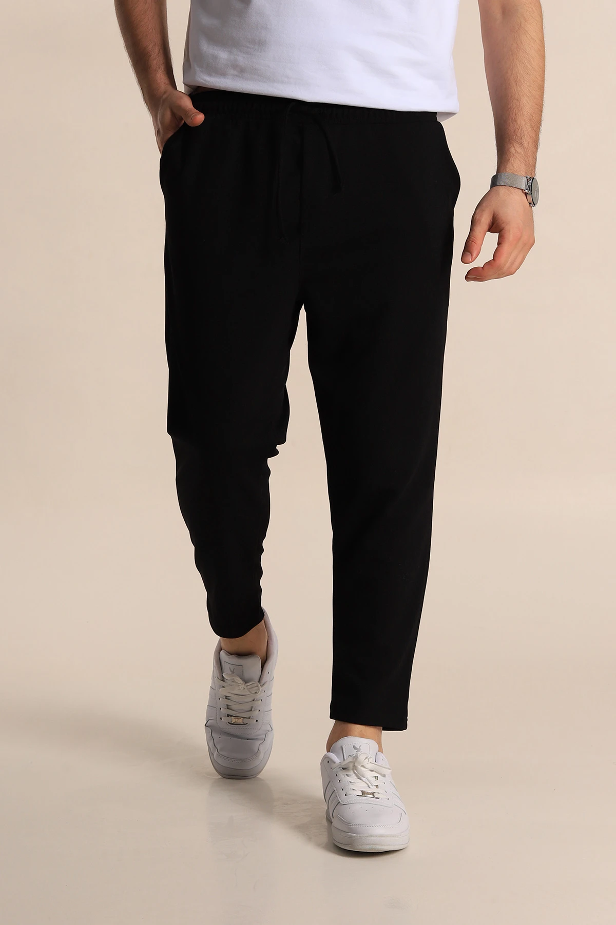 Siyah Boyfriend Pike Kumaş Bel Lastikli Erkek Jogger Eşofman Altı ...