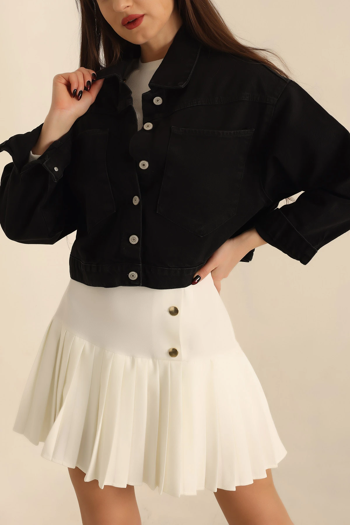 Siyah Çift Cepli Kot Gömlek Ceket 241307 | ModamızBir | Modamizbir.Com