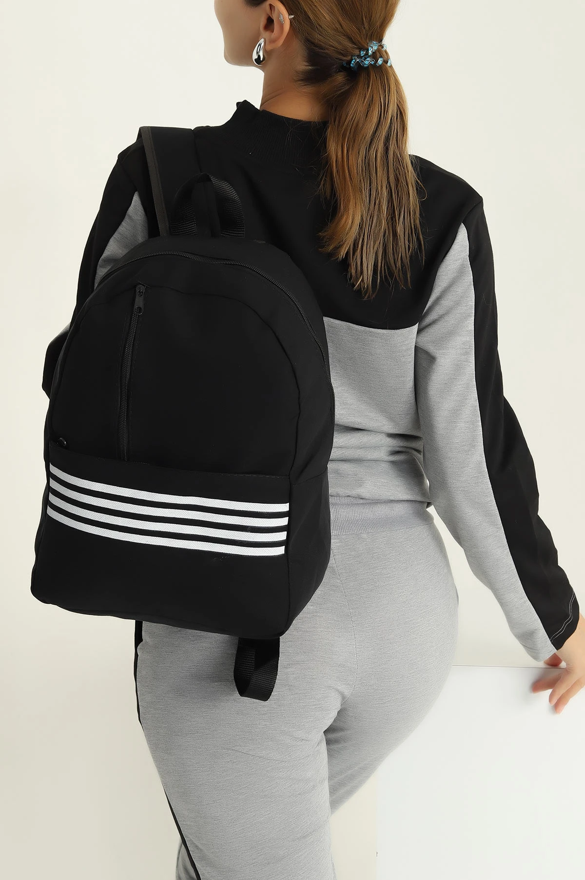 Siyah Çizgili Kadın Sırt Çantası 297748