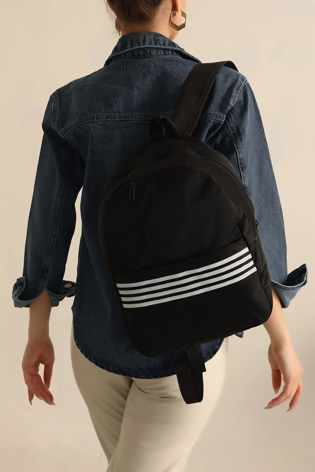 Siyah Fermuarlı Şerit Detay Sırt Çantası 239353 | ModamızBir ...