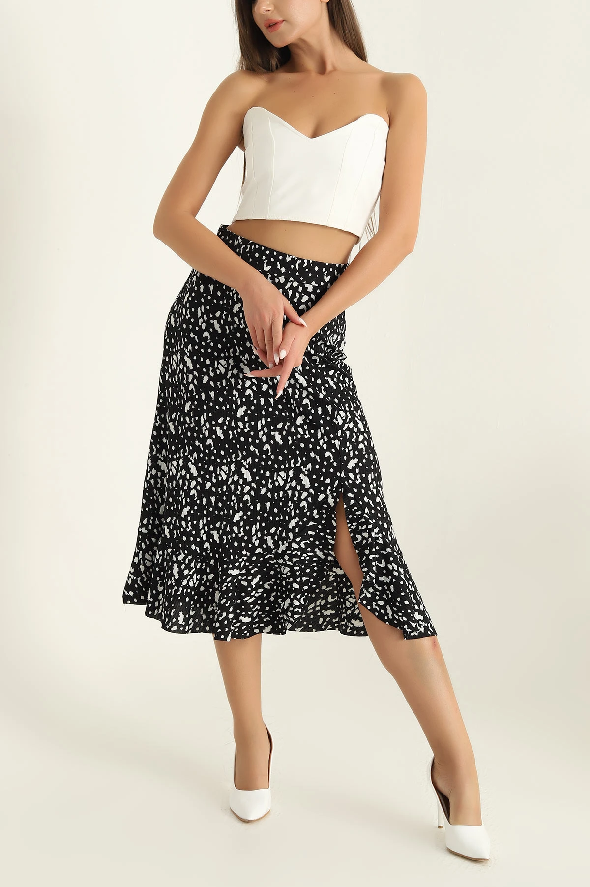 Siyah Fırfırlı Desenli Helen Etek 290752