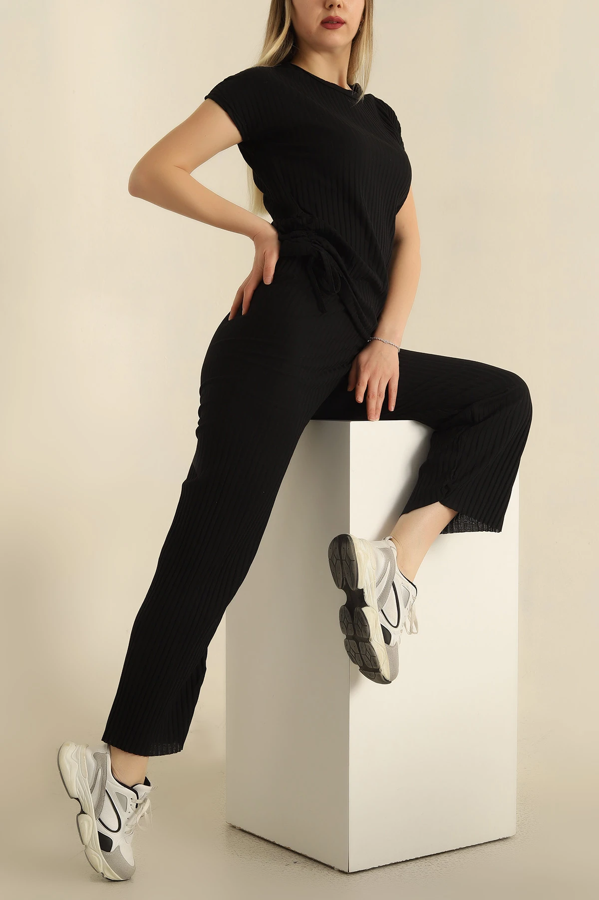 Siyah Fitilli Büzgülü Bayan İkili Takım 253035 | ModamızBir ...