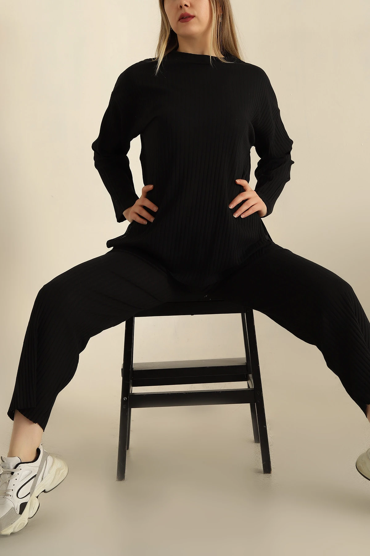 Siyah Fitilli Yırtmaçlı Bayan İkili Takım 260678 | ModamızBir ...