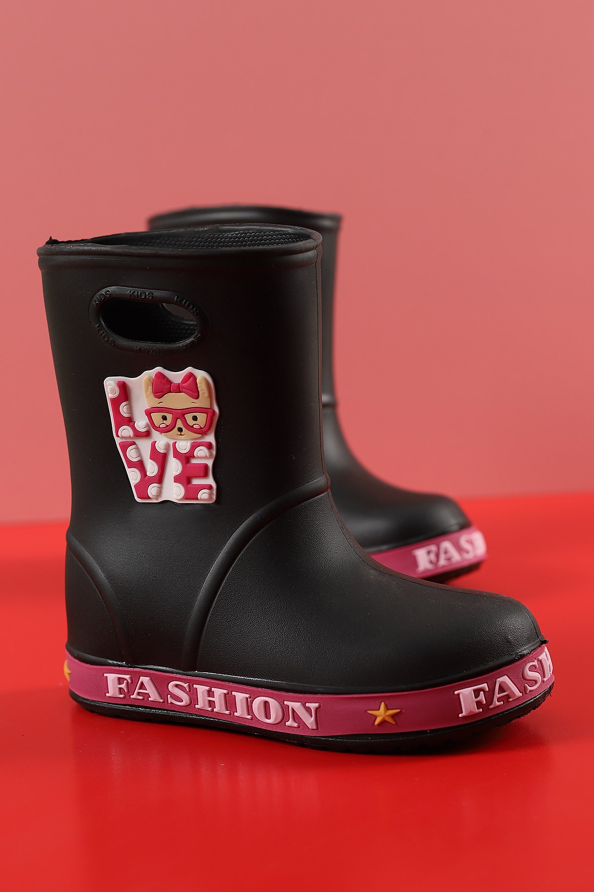 Siyah Fuşya (26-35 Filet) Love Kedi Figürlü Kız Çocuk Yağmur Çizmesi ...