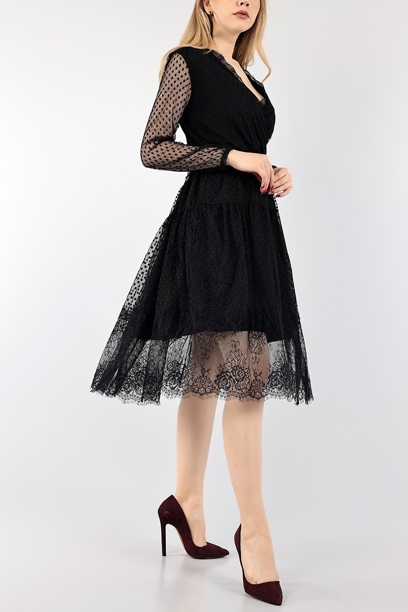 Siyah Güpürlü Tasarım Elbise 95556 Modamızbir Modamizbir Com