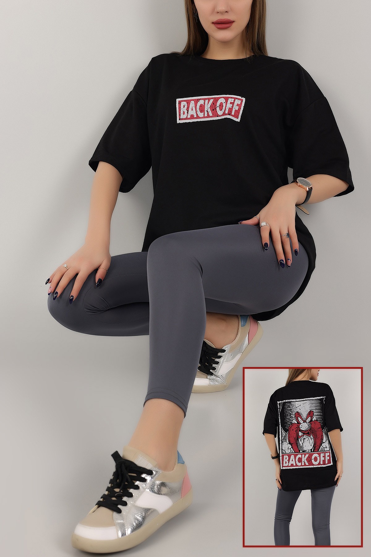 Siyah İki İp Oversize Tişört 156298 | ModamızBir | Modamizbir.Com