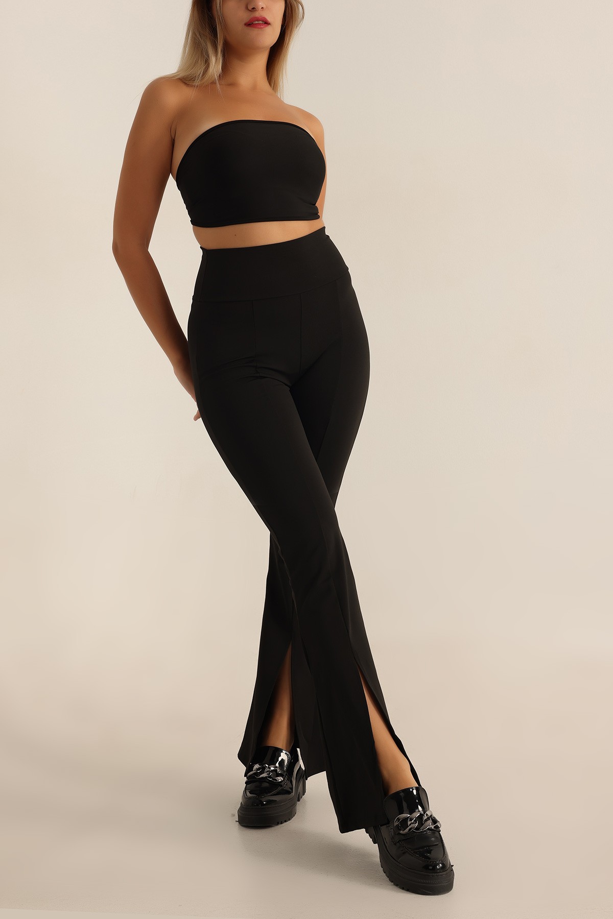 Siyah İspanyol Paça YIrtmaçlı Bayan Pantalon 198823 | ModamızBir ...