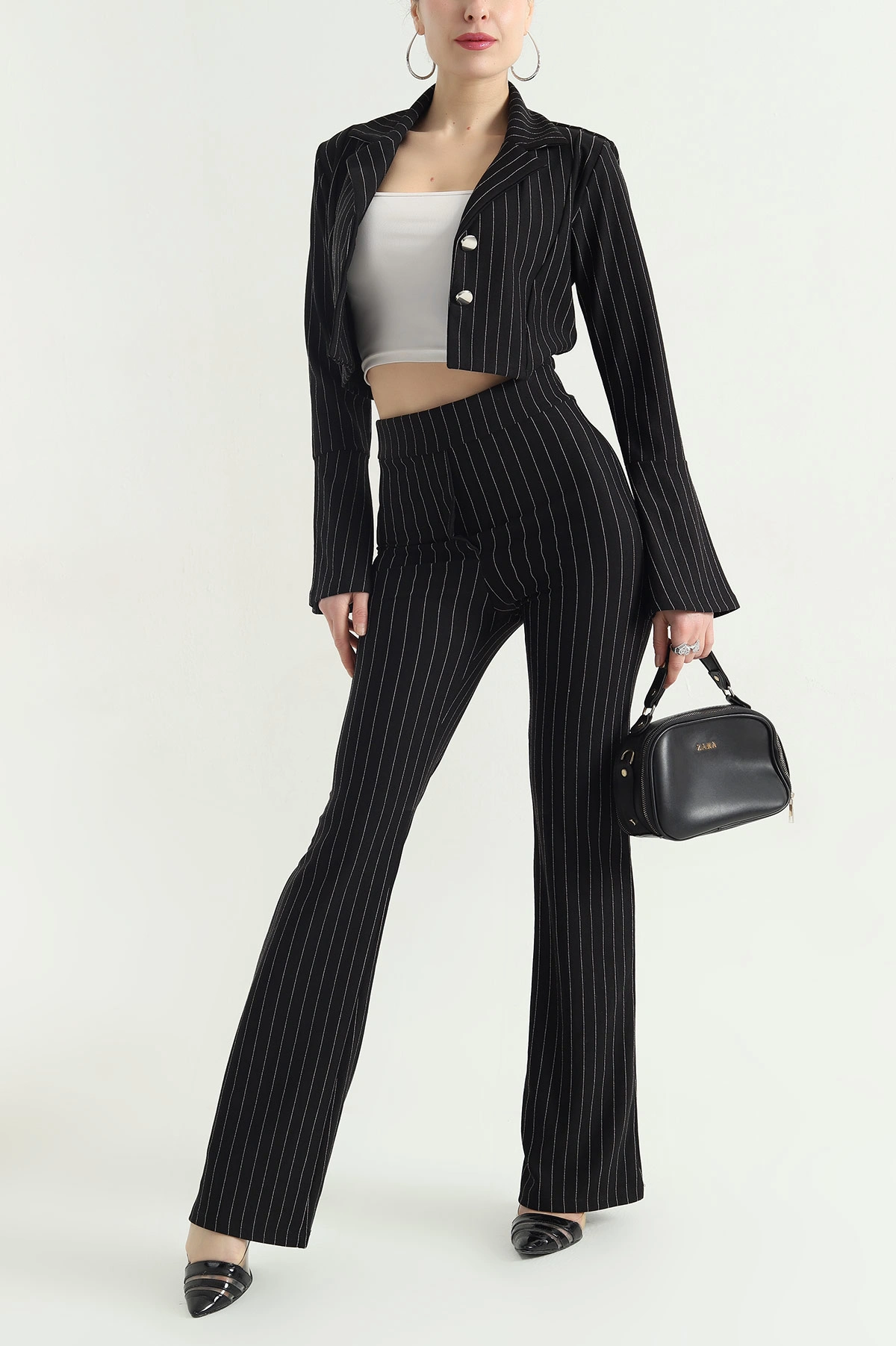 Siyah Jakarlı Çizgili Kadın İkili Takım 344203