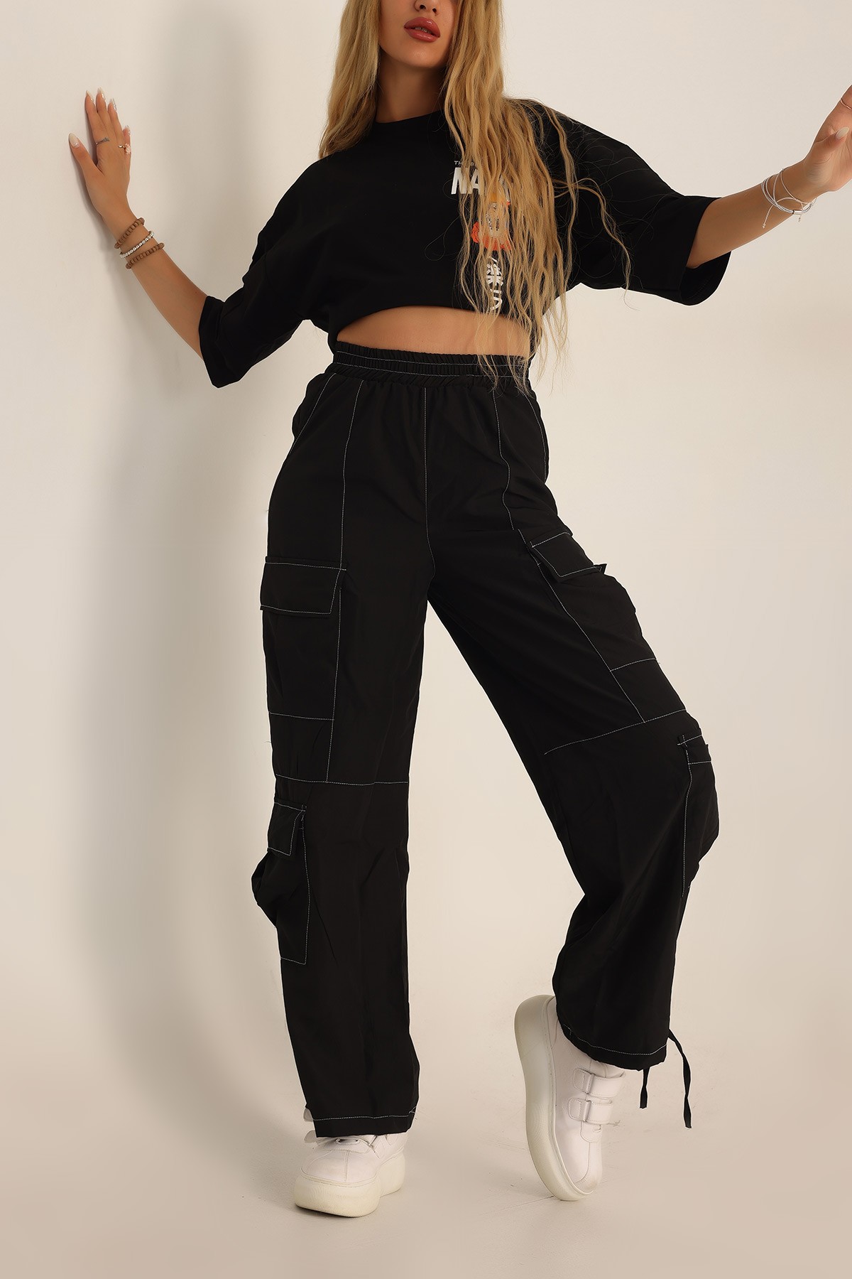 Siyah Kargo Cep Paraşüt Kumaş Alt 193560 | ModamızBir | Modamizbir.Com