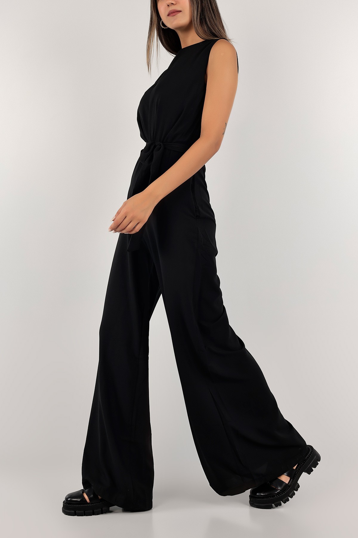 Siyah Kemerli Bol Paça Aerobin Bayan Tulum 127992 | ModamızBir ...