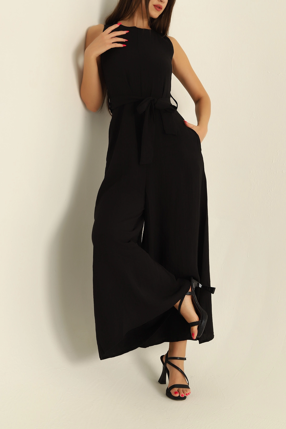 Siyah Keten Kemerli Cepli Bayan Tulum 282125 | ModamızBir | Modamizbir.Com