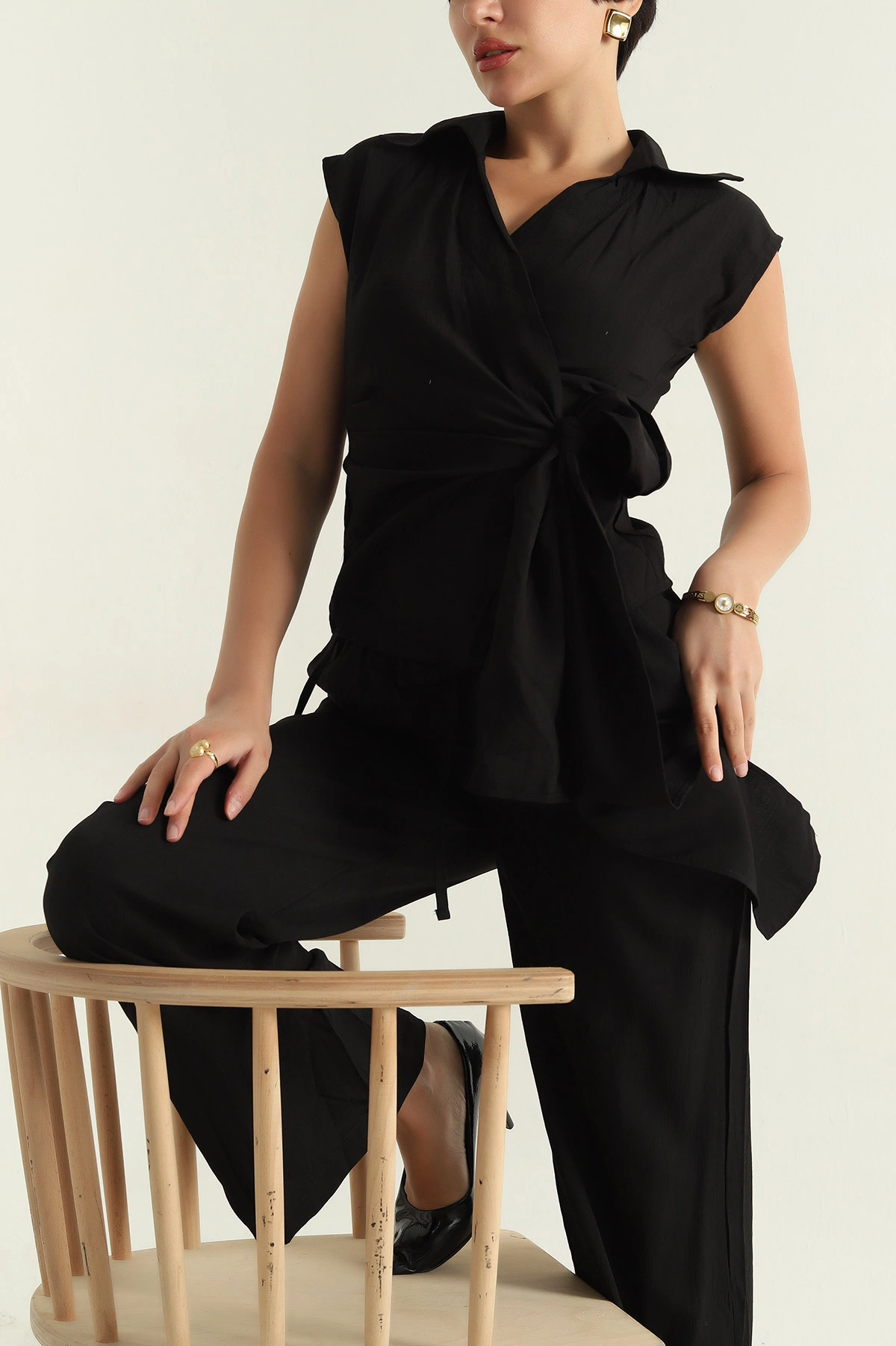 Siyah Kraşlı Pantolon Bluz Kadın İkili Takım 362333