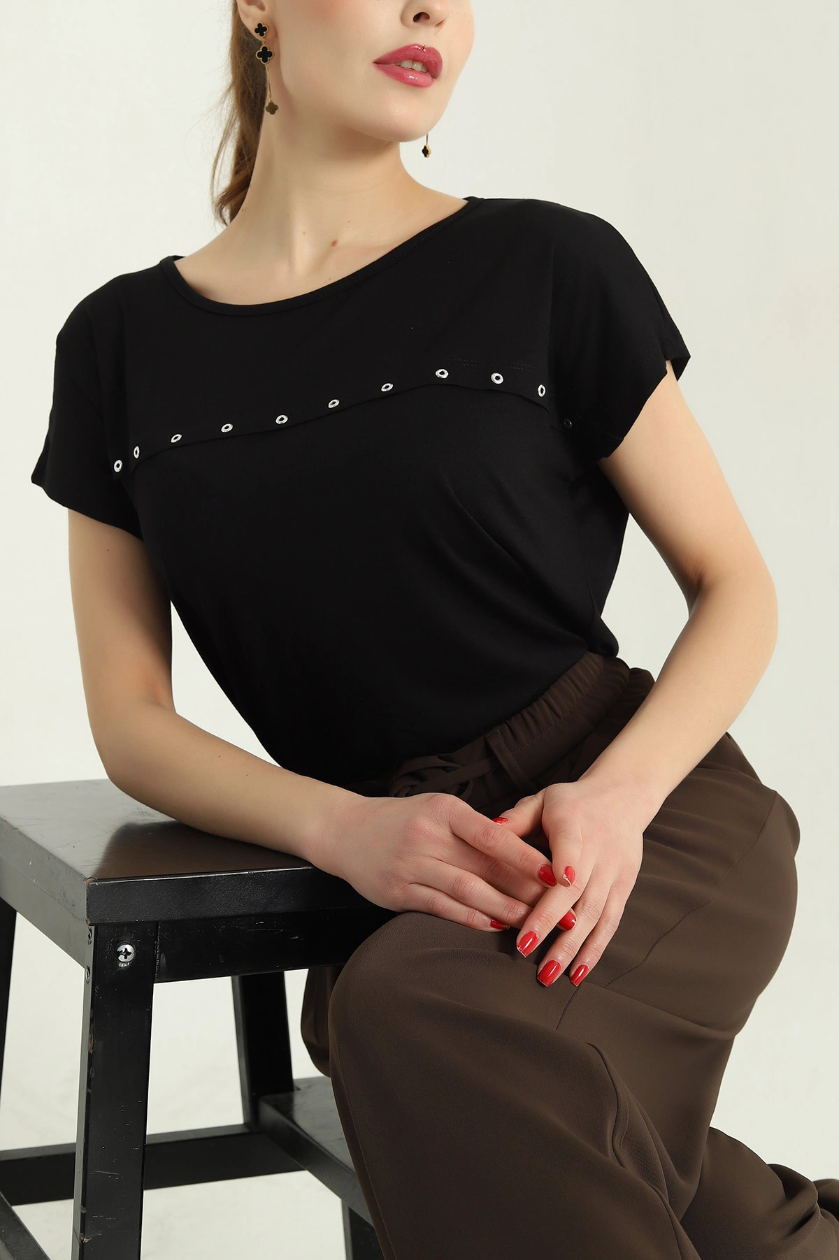 Siyah Kuş Gözlü Viskon Bluz 335902