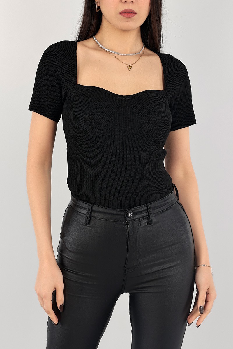 Siyah Likralı Triko Bluz 104166 | ModamızBir | Modamizbir.Com