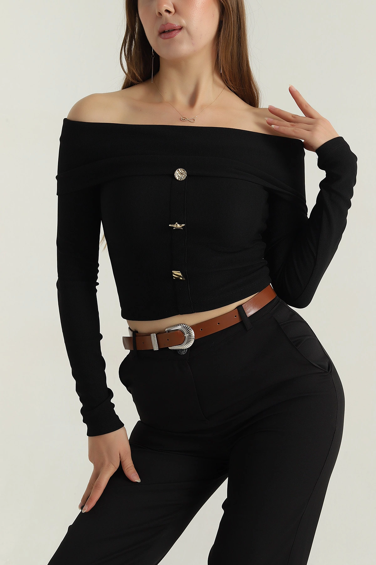 Siyah Madonna Yaka Ottoman Kadın Bluz 400200
