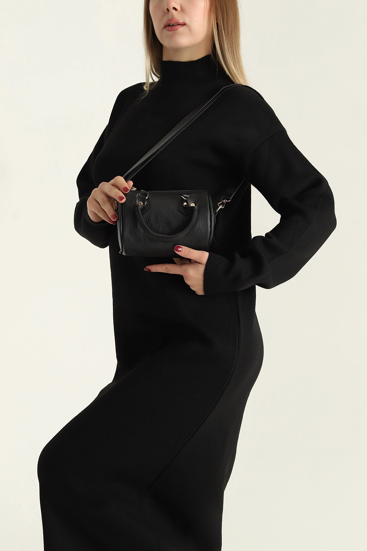 Siyah Mini Boy Dokulu Kadın El ve Omuz Çantası 313815