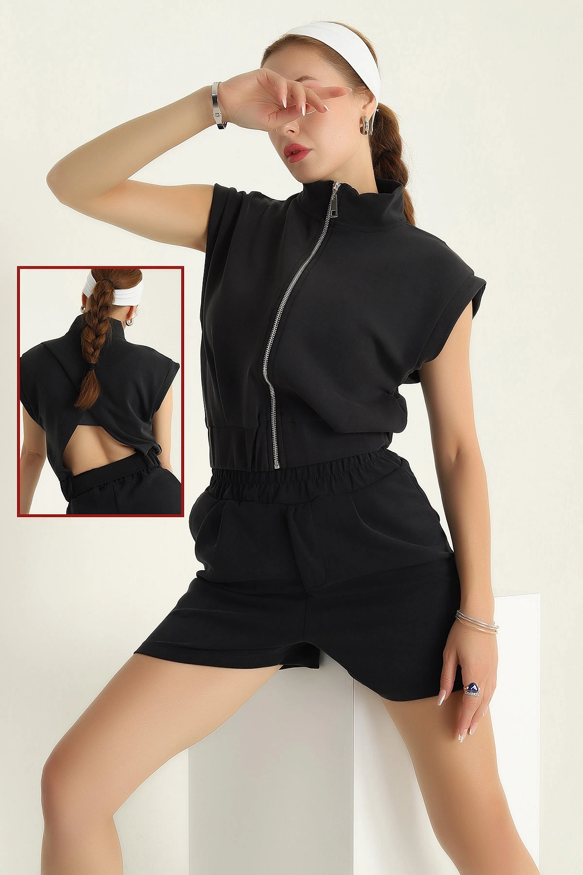 Siyah Modal Kumaş Şortlu Bayan İkili Takım 295437