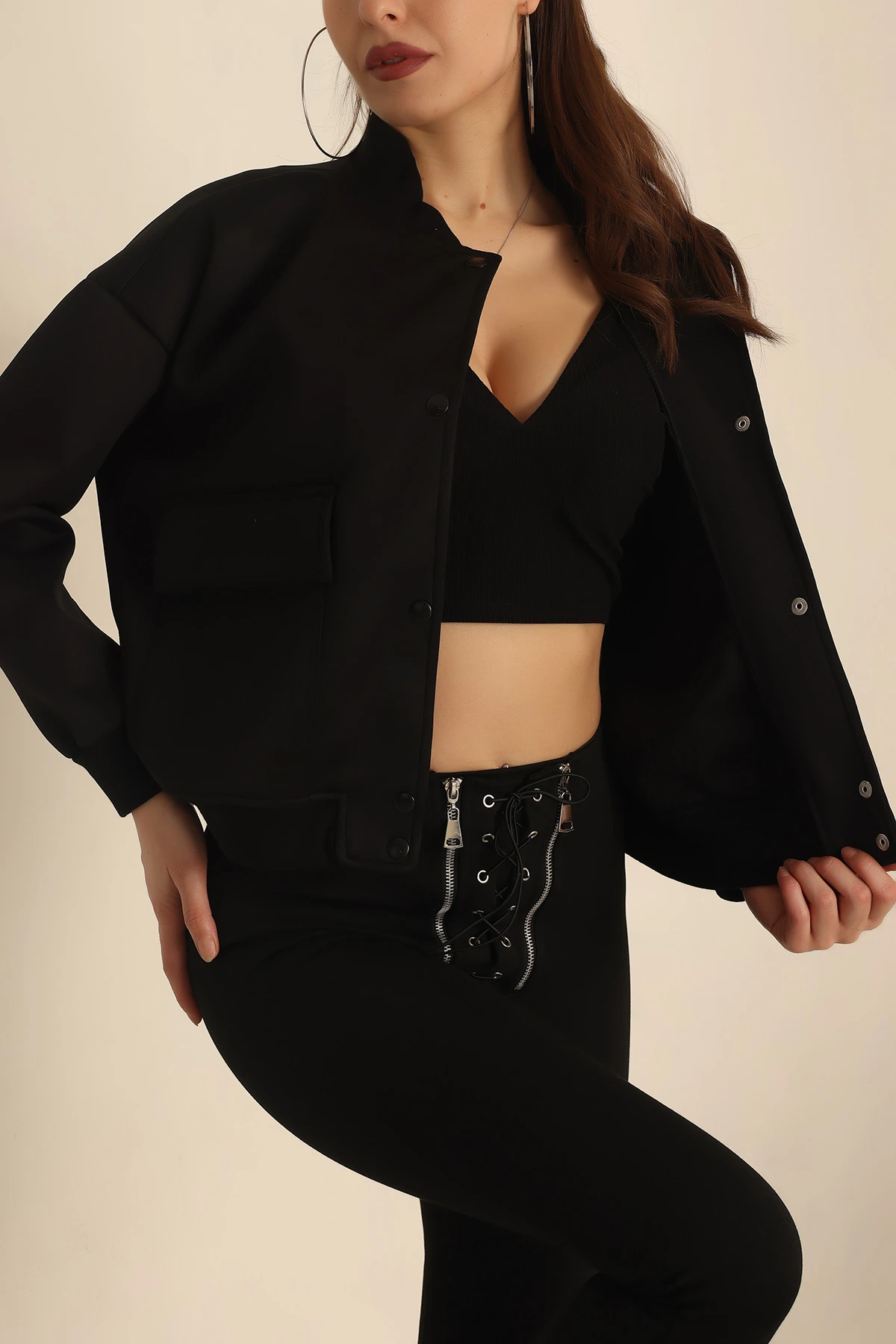 Siyah Modal Scuba Kumaş Bayan Ceket 235996 | ModamızBir | Modamizbir.Com