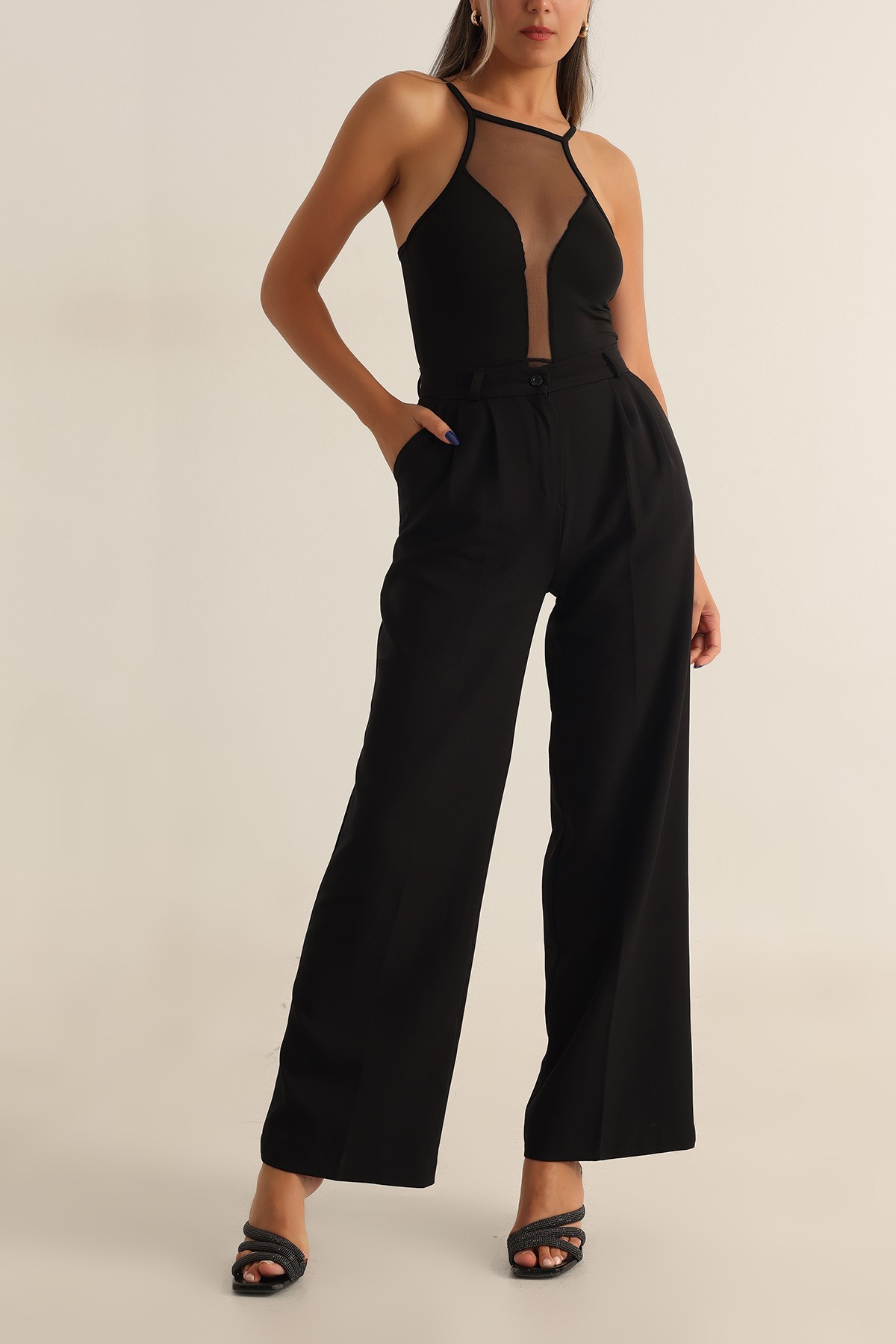 Siyah Pileli Palazzo Bayan Pantalon 196240 | ModamızBir | Modamizbir.Com