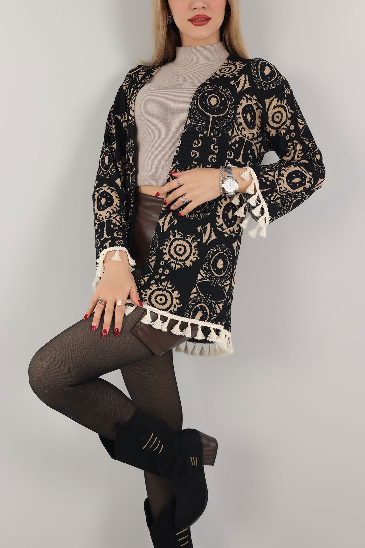 Siyah Püskül Tasarım Krinkıl Kimono Hırka 153268 | ModamızBir ...