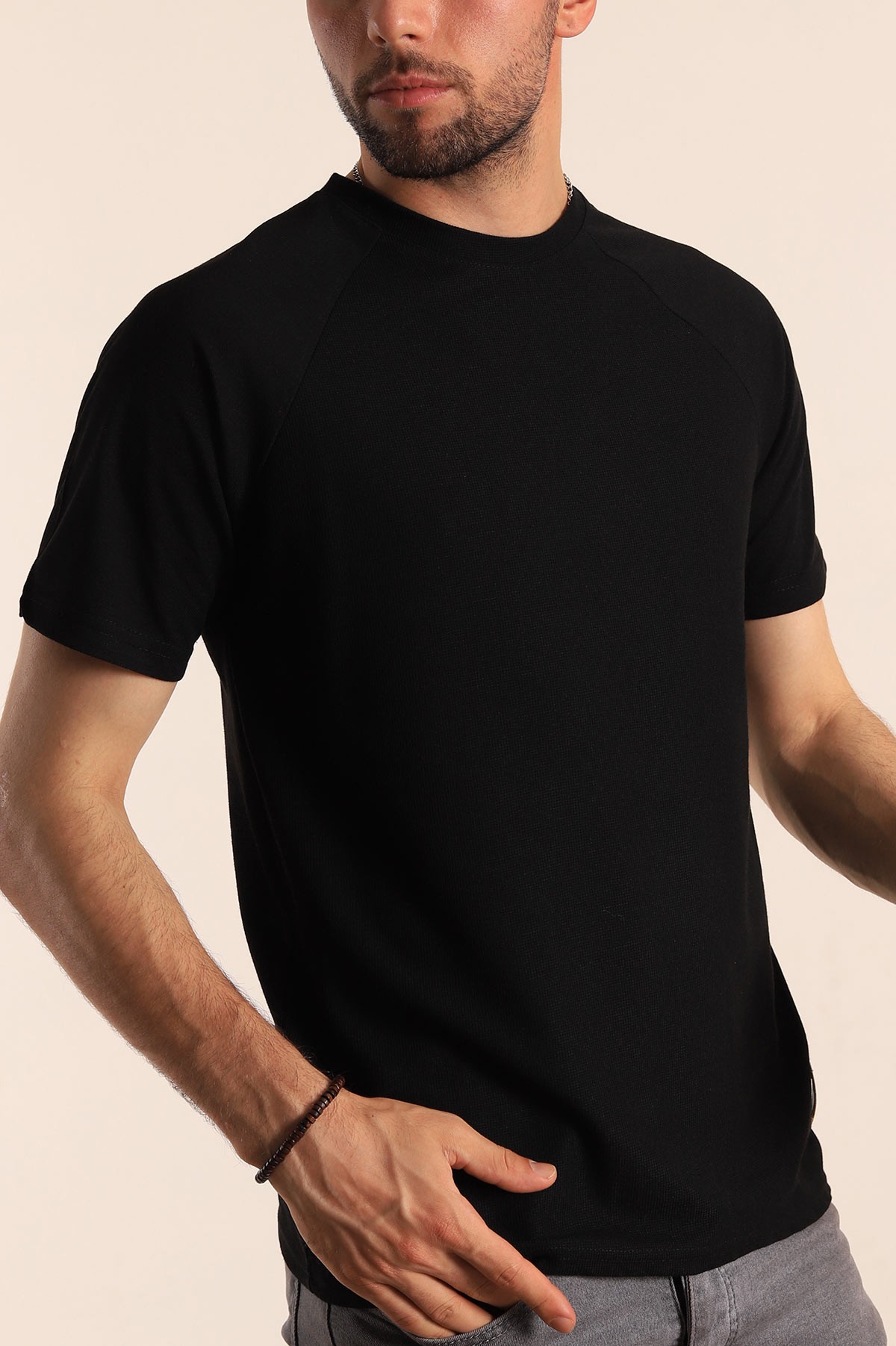 Siyah Reglan Kol Mikro Delikli Erkek Tişört 187735 | ModamızBir ...