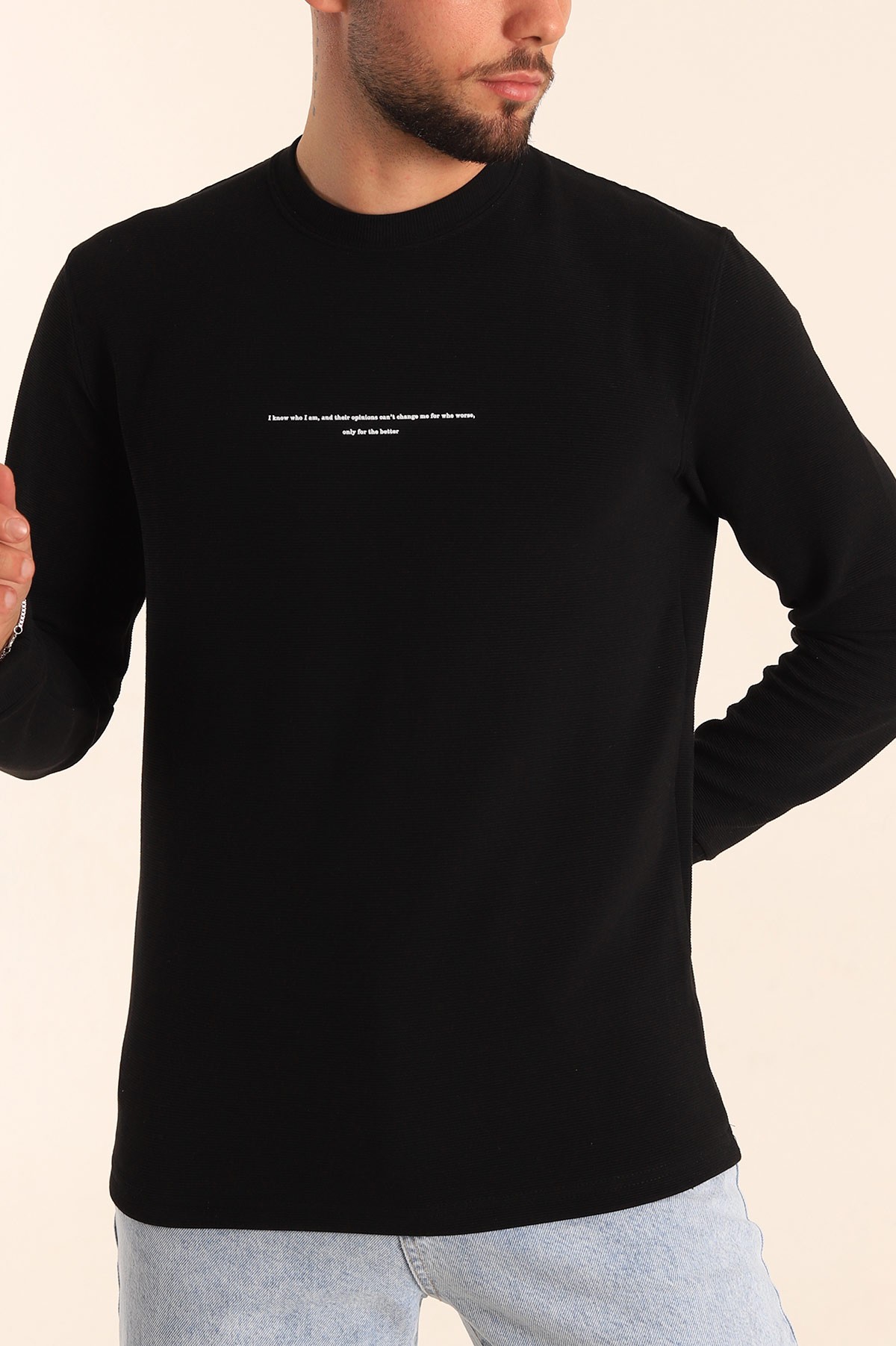 Siyah Regular Fit Yazı Detay Erkek Sweat 205184 | ModamızBir ...
