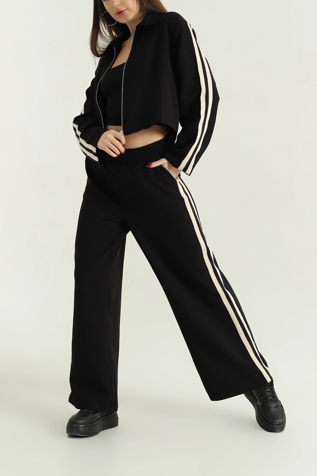 Siyah Ribana Detay Atlas Bayan İkili Takım 335064