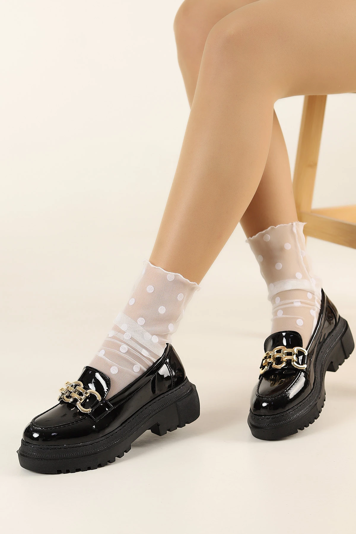 Siyah Rugan Gold Tokalı Kalın Taban Loafer Ayakkabı 237576 | ModamızBir ...