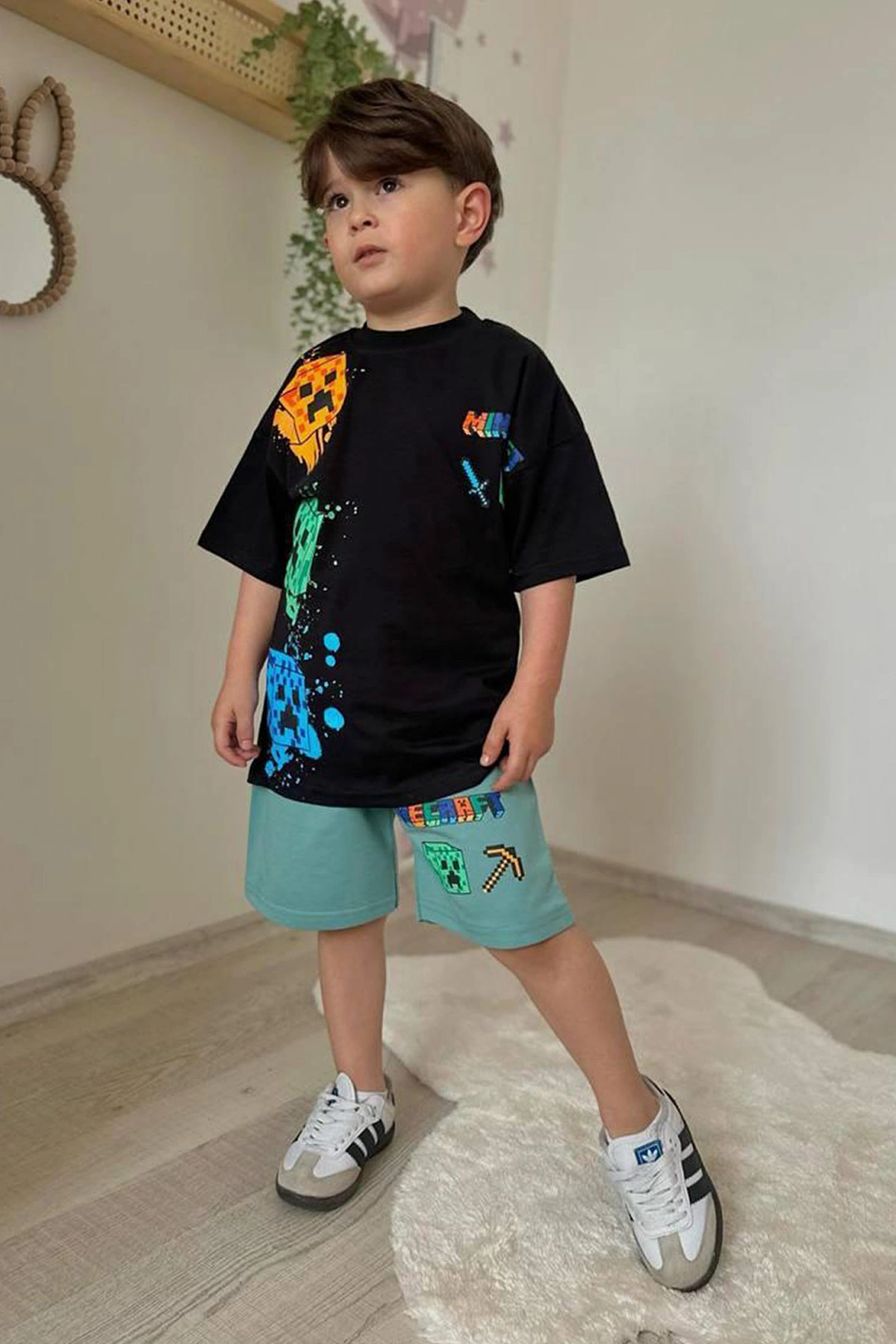 Siyah Su Yeşili (3-10 Yaş)Baskılı Şortlu Süprem Erkek Çocuk Yazlık ...