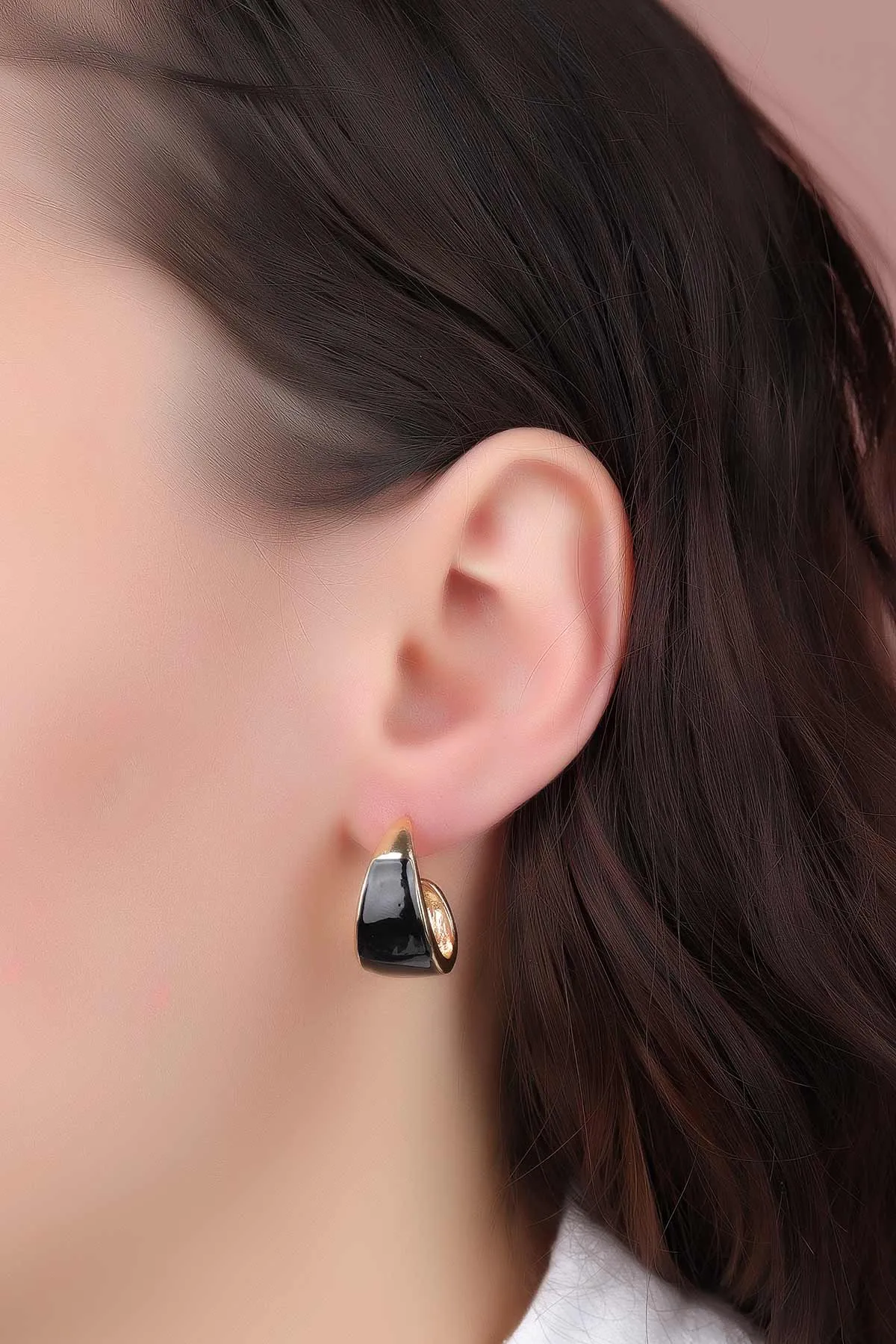 Siyah Yarı Mineli Halka Küpe 333388