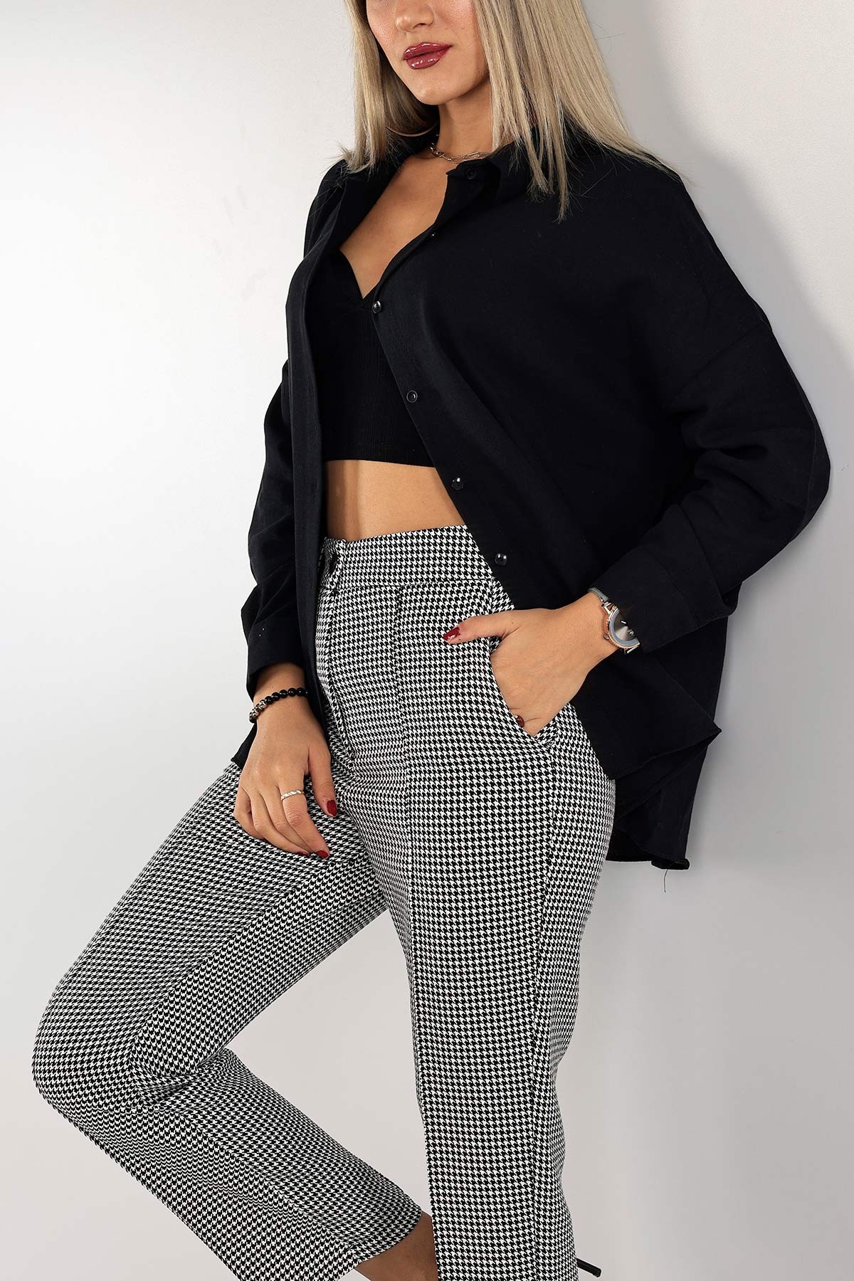 Siyah Yeni Sezon Bayan Keten Gömlek 130770 | ModamızBir | Modamizbir.Com