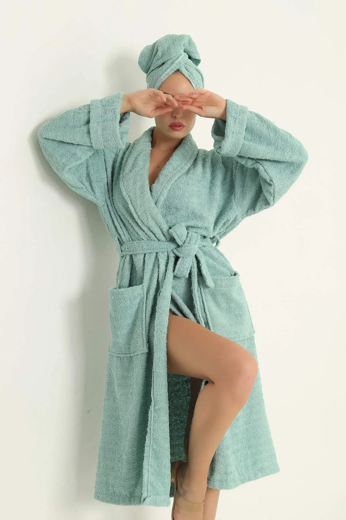 Su Yeşili 2'li (Baş Havlusu 50x90 Havlu + Bornoz ) Takımı 287591