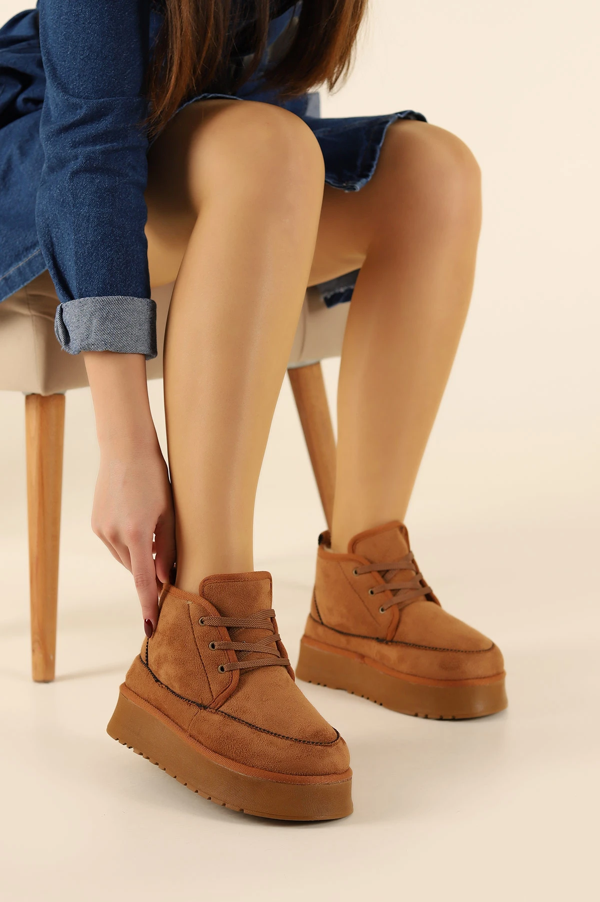 Taba Süet Bağcıklı İçi Tüylü Kadın Bot 311371