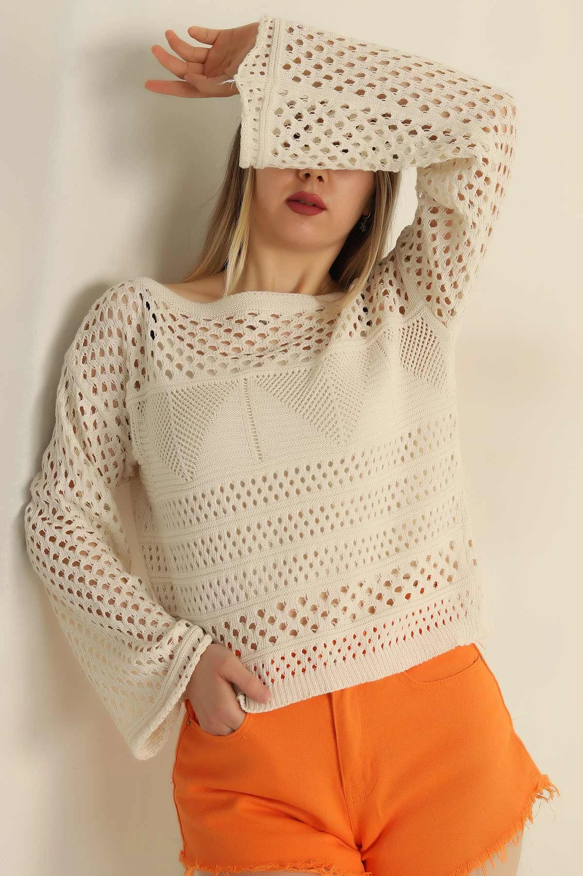 Taş Ajurlu Triko Bluz 254358 | ModamızBir | Modamizbir.Com