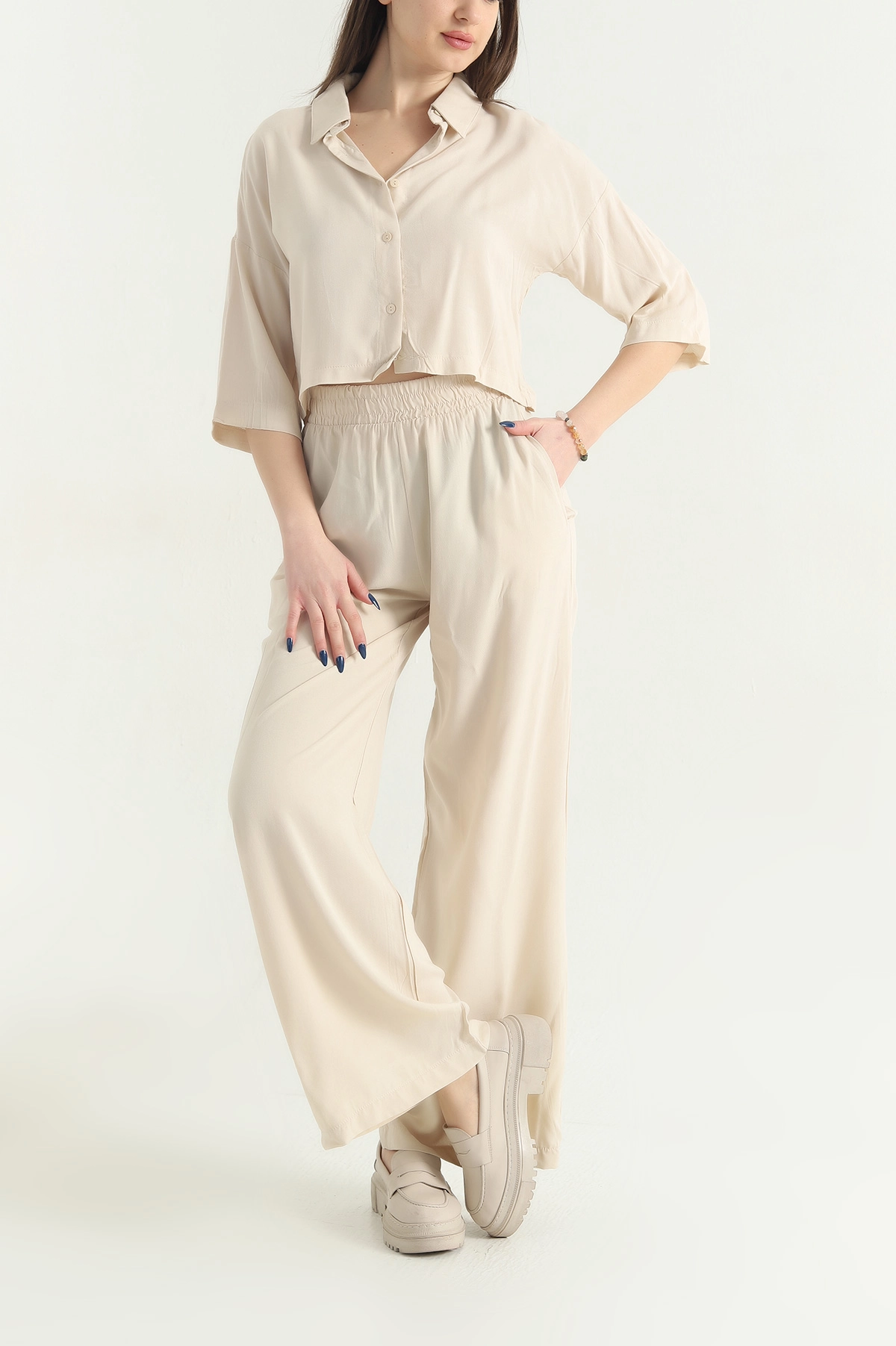 Taş Gömlek Pantolon Dokuma Viskon İkili Takım 341267