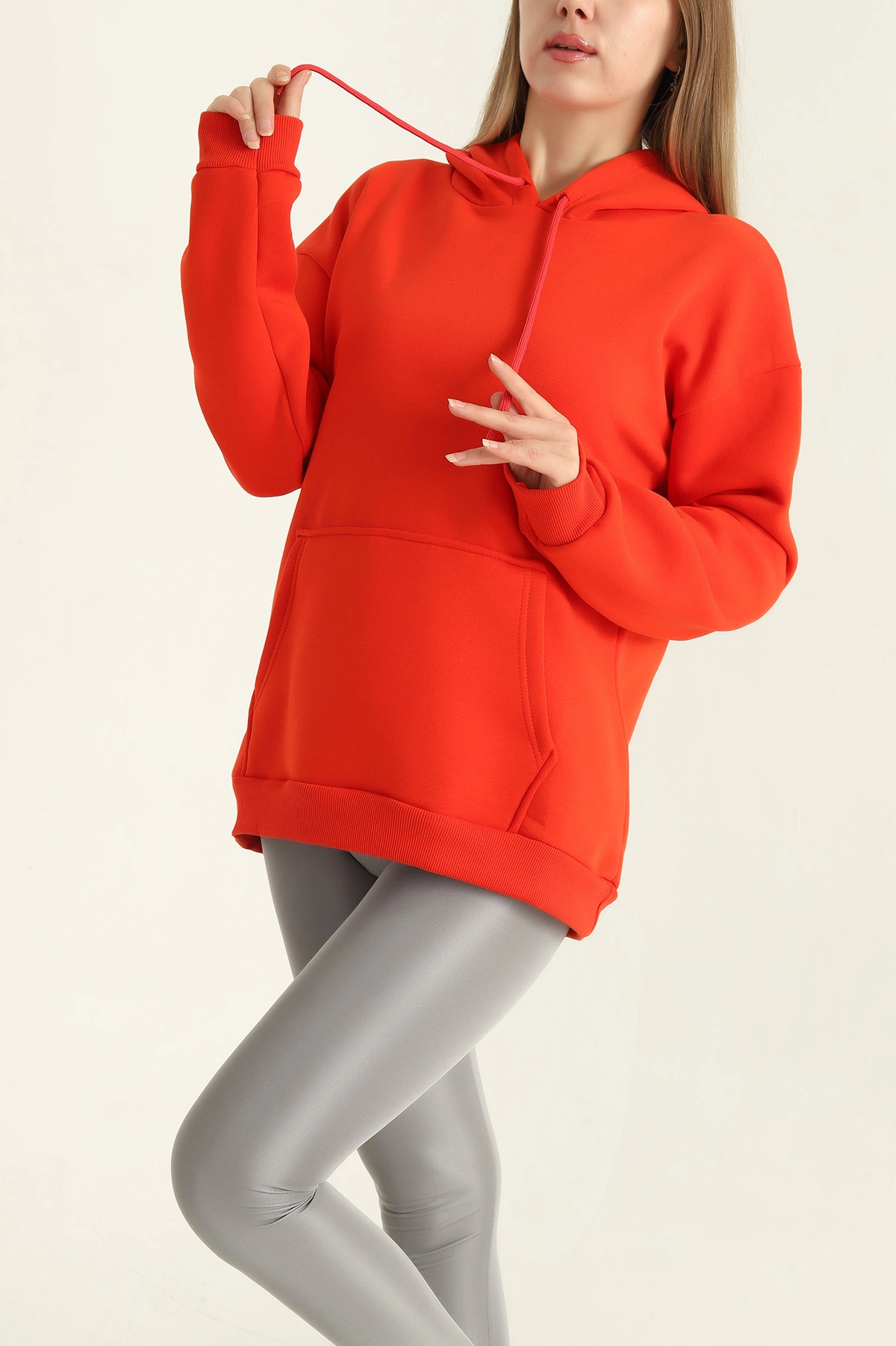 Turuncu İçi Şardonlu Kapüşonlu Bayan Sweat 307556