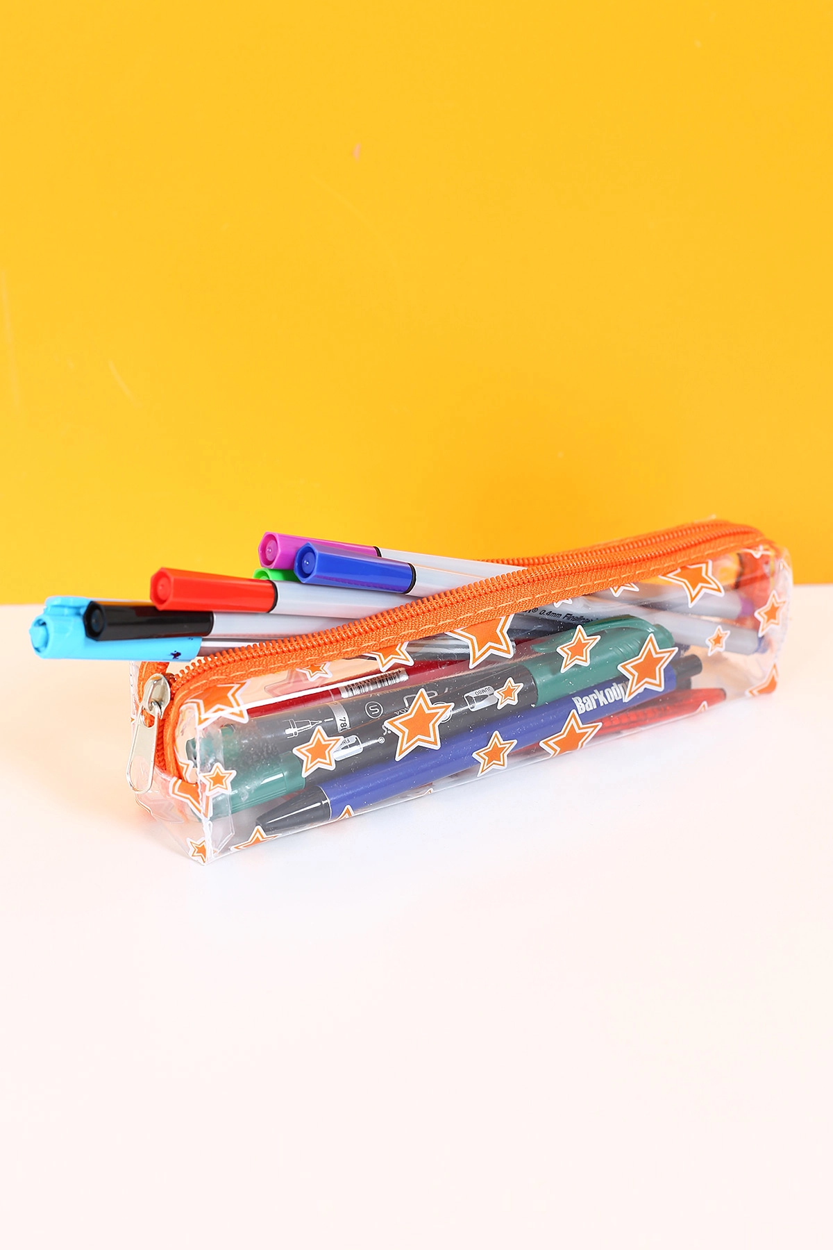 Turuncu Şeffaf Puantiyeli Mini Sosis Kalem Kutu 302291