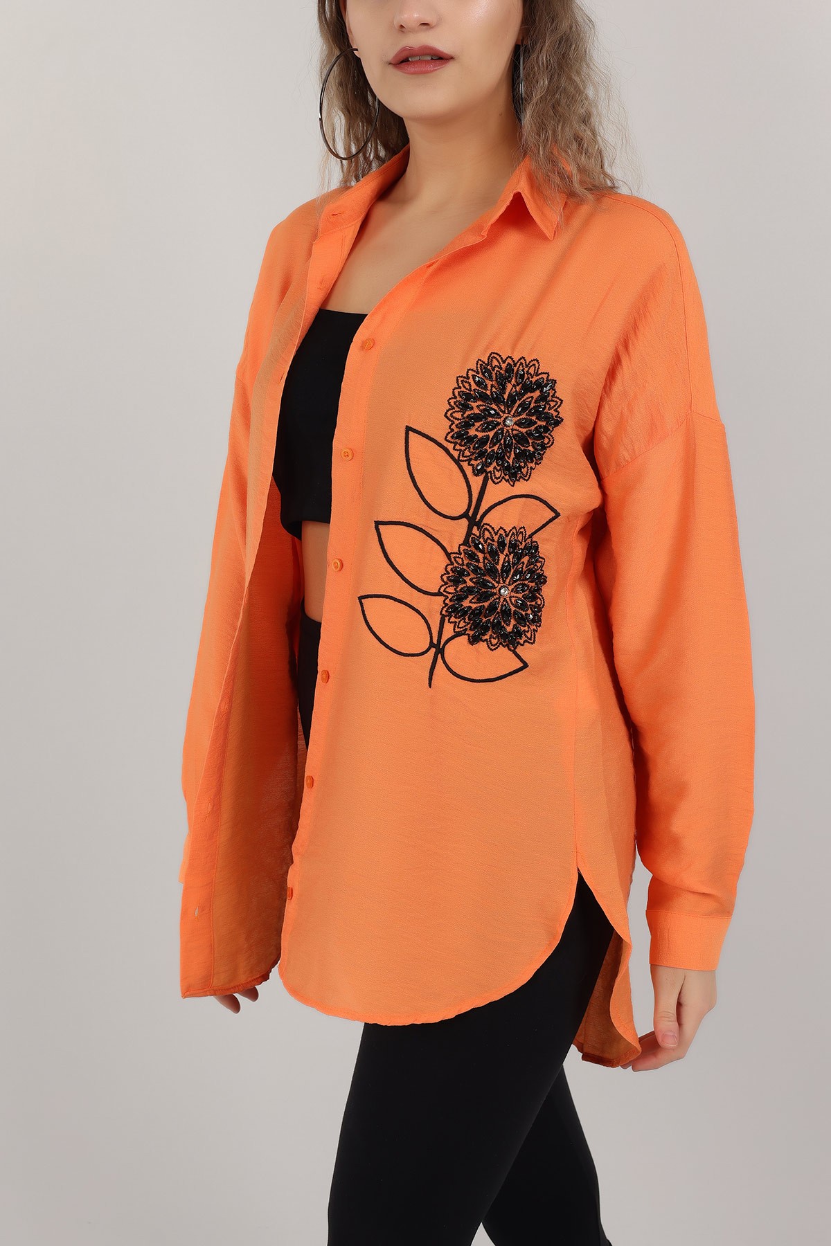 Turuncu Taşlı Nakış İşlemeli Aerobin Gömlek 158359 | ModamızBir ...