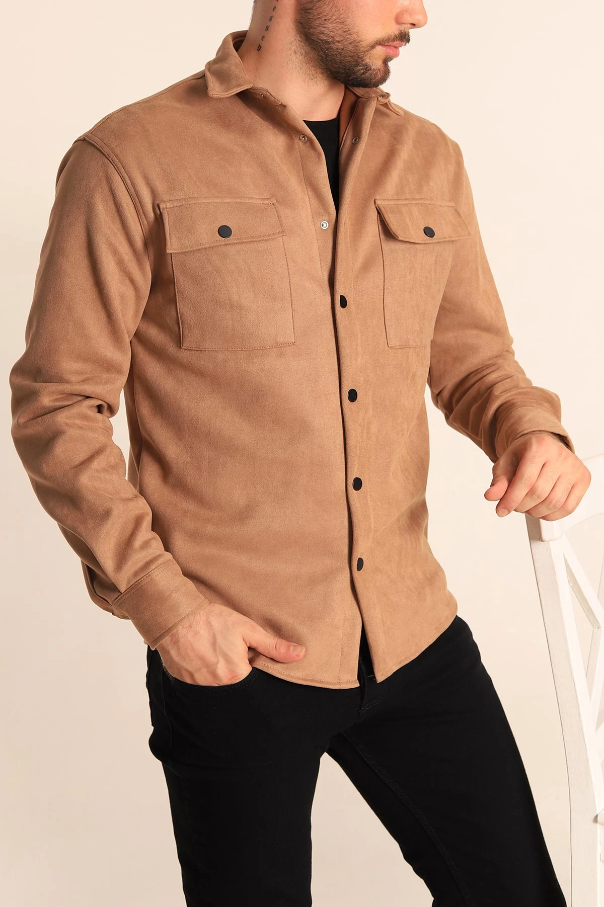 Vizon Çıt Çıt Düğmeli Erkek Süet Gömlek 228411 | ModamızBir ...