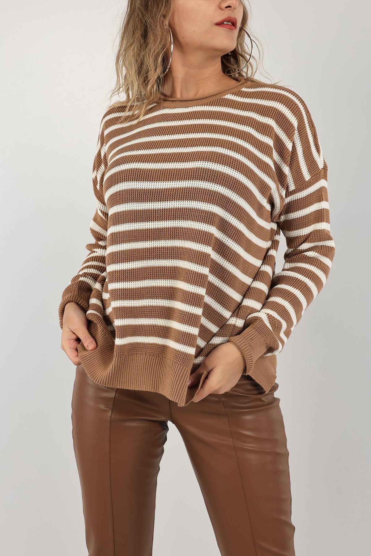 Vizon Çizgili Bayan Triko Kazak 140321 | ModamızBir | Modamizbir.Com