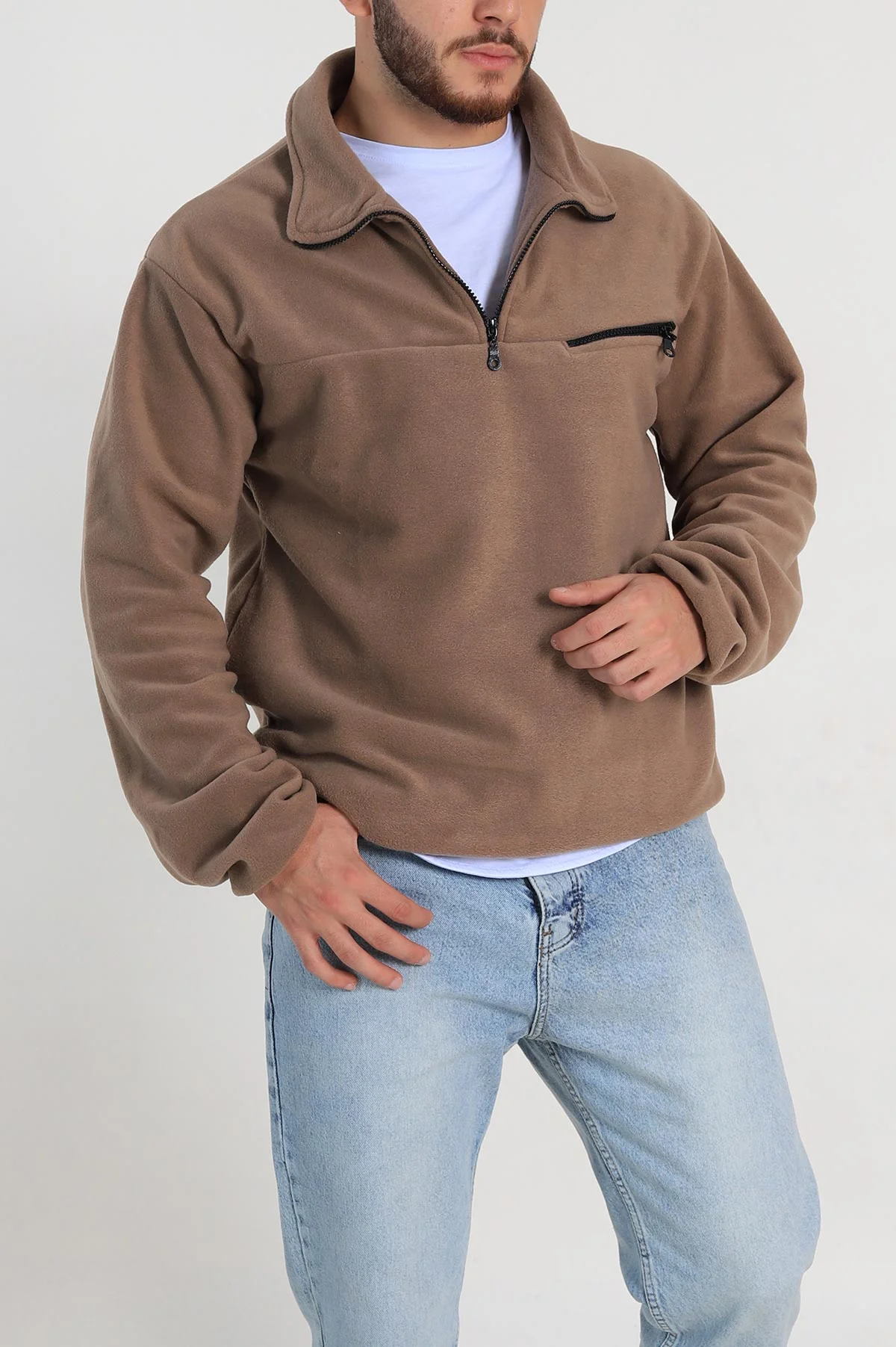 Vizon Relaxed Fit Yarım Fermuarlı Erkek Polar Sweatshirt 312935