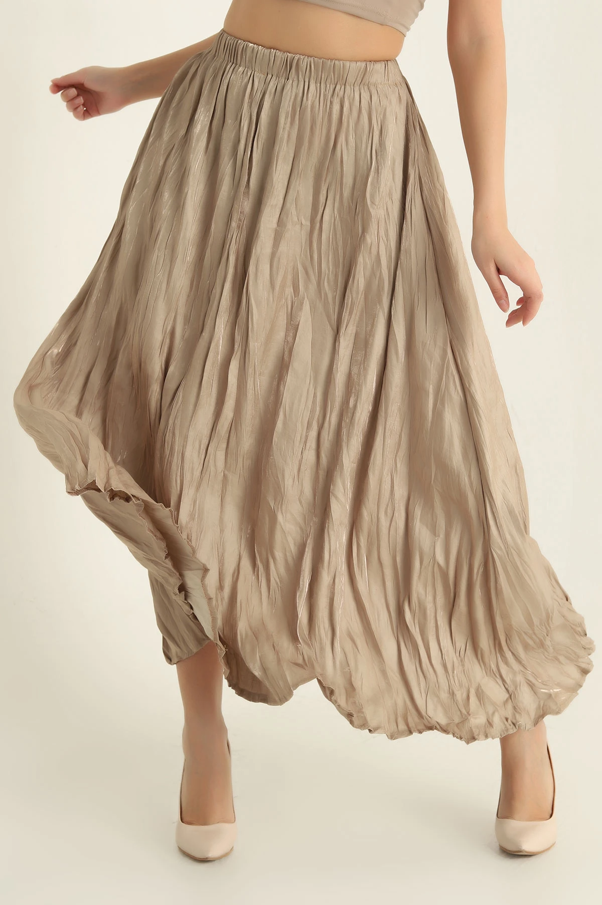 Vizon Saten Kumaş Kırışık Tasarım Etek 323234