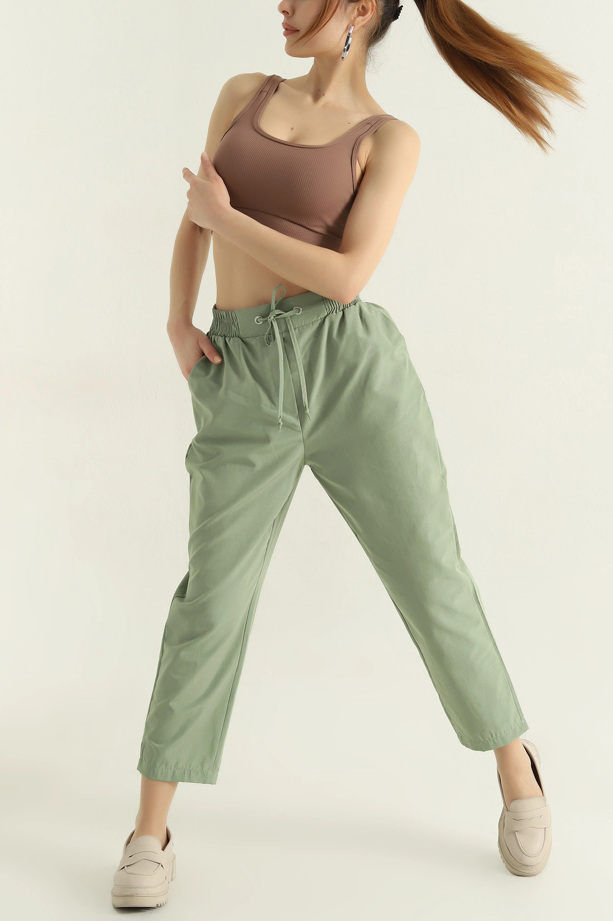 Yeşil Beli Lastikli Jogger Kadın Pantolon 360630