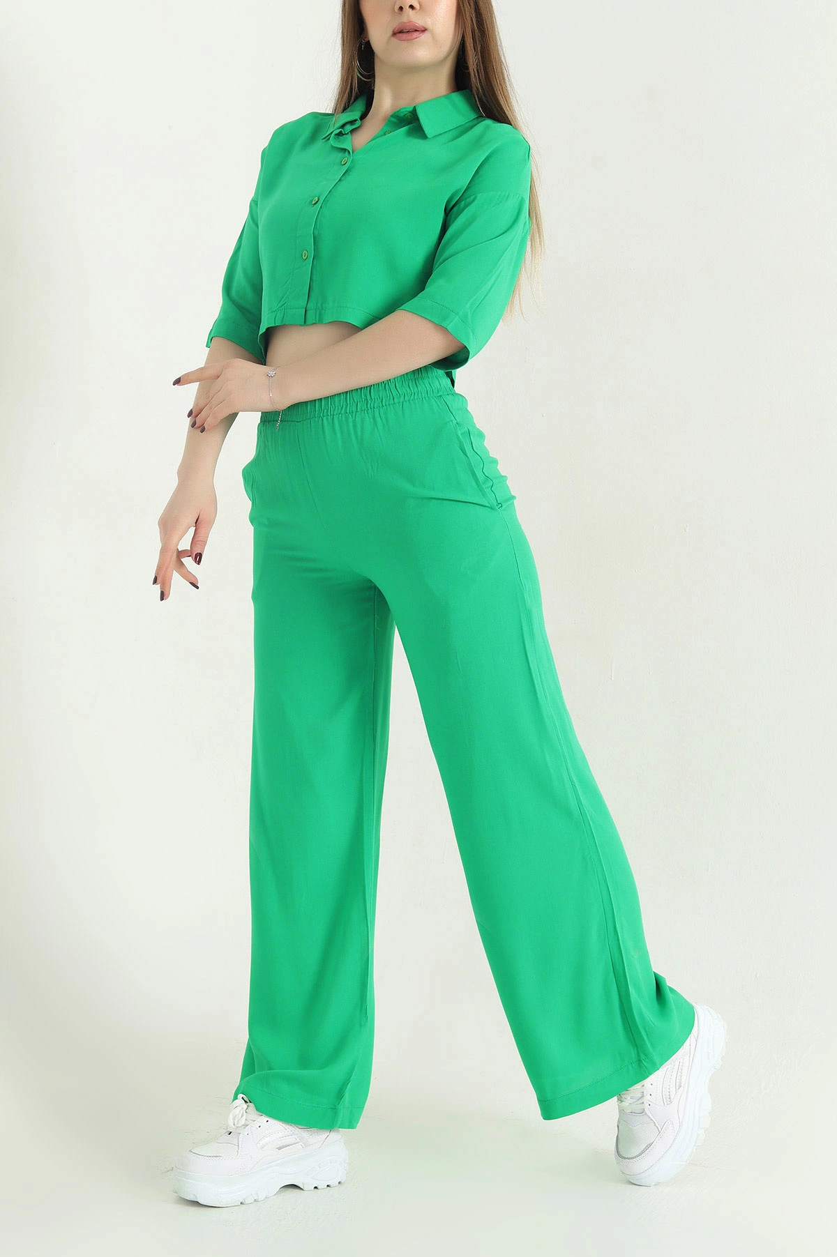 Yeşil Gömlek Pantolon Dokuma Viskon İkili Takım 341266