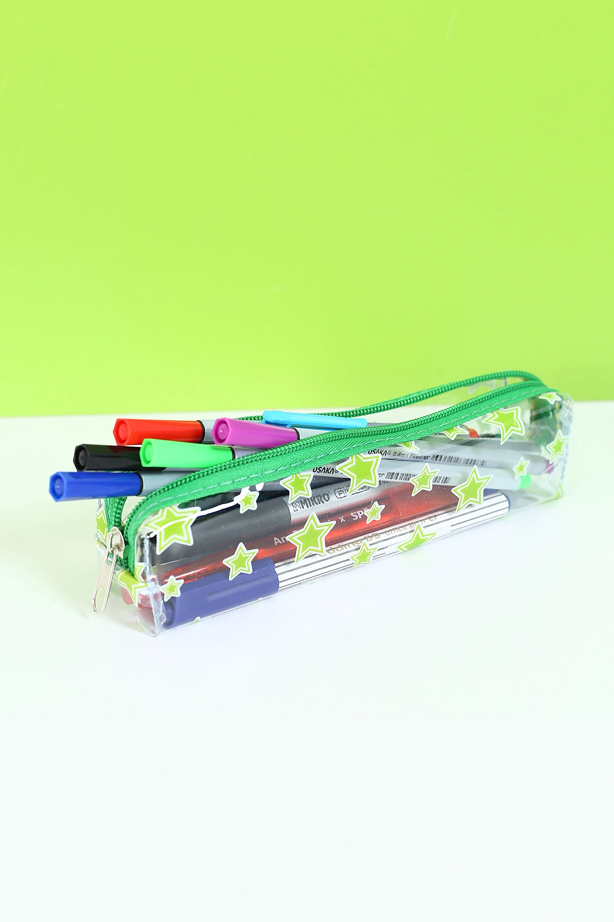 Yeşil Şeffaf Puantiyeli Mini Sosis Kalem Kutu 302289