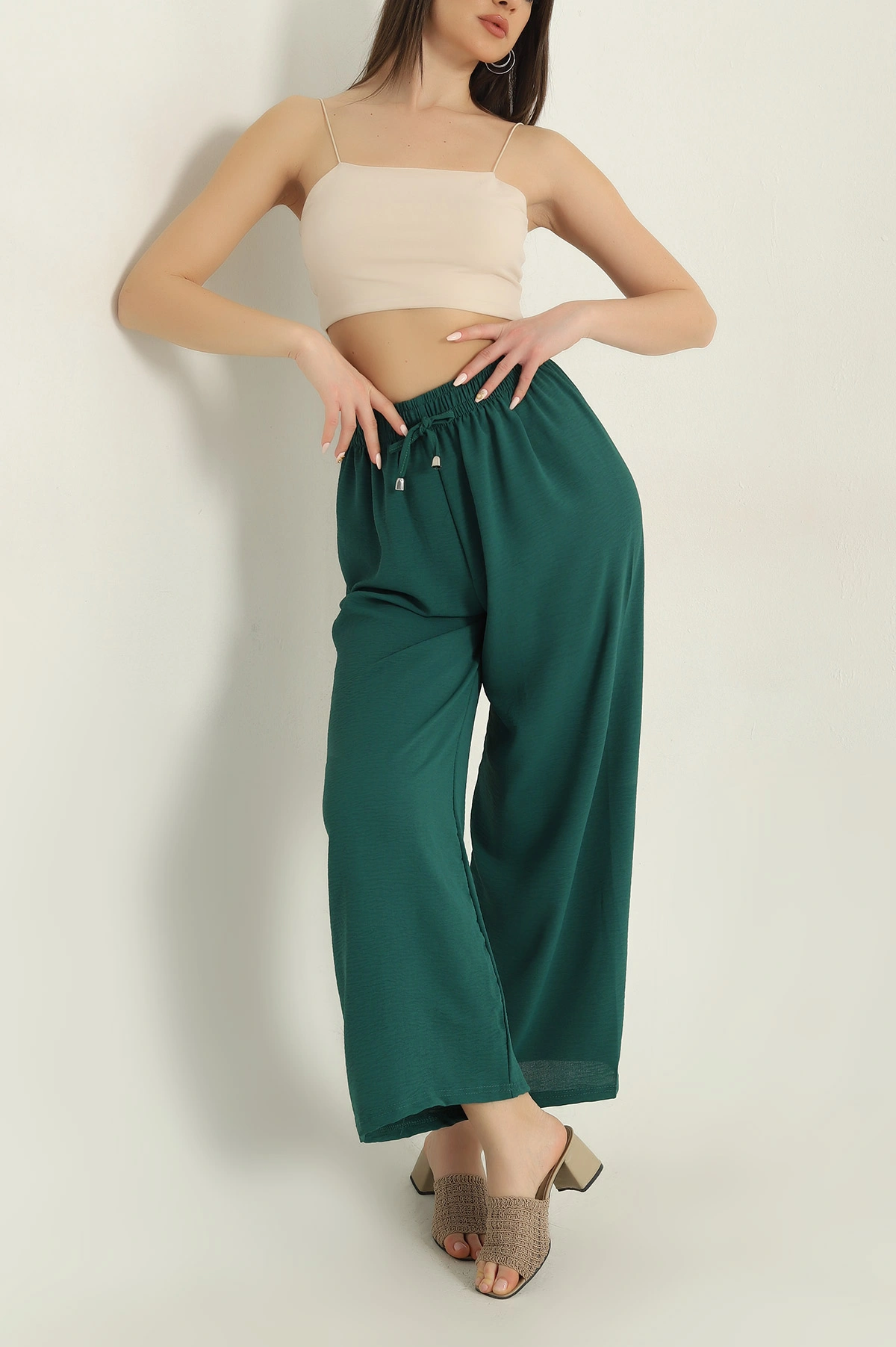 Zümrüt Yeşili Beli Lastikli Aerobin Palazzo Kadın Pantolon 350643