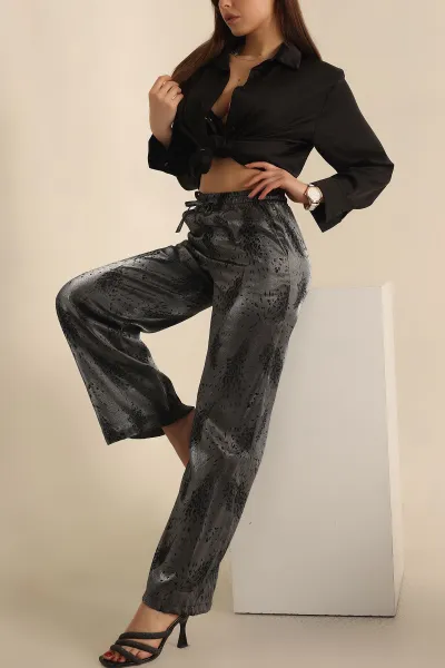 Antrasit Metal Parlak Palazzo Bayan Pantolon 234659 | ModamızBir ...