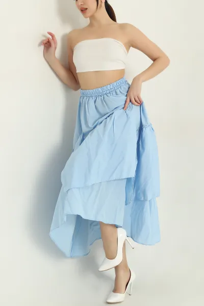 Bebe Mavisi Beli Lastikli Kat Kat Poplin Etek 353012