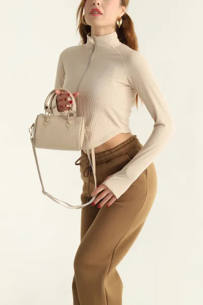 Bej Mini Boy Dokulu Kadın El ve Omuz Çantası 313818