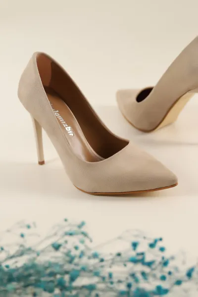Bej Süet İnce Topuklu Ayakkabı 254409 | ModamızBir | Modamizbir.Com